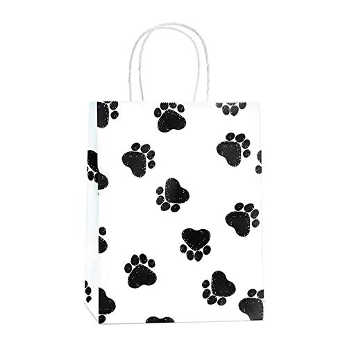 BagDream Gift Bags 25Pcs 8x4.25x10.5 Inches Shopping Bags, Paper Bags, Kraft Bags, Retail Bags, Holiday Party Bags, Paw Prints Paper Bags with Handles, Dog's Paw Print White Bags