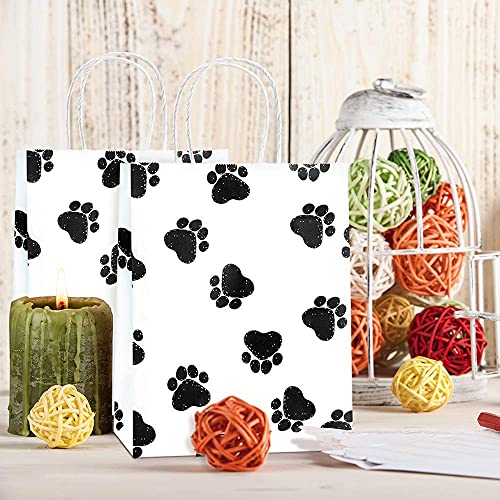 BagDream Gift Bags 25Pcs 8x4.25x10.5 Inches Shopping Bags, Paper Bags, Kraft Bags, Retail Bags, Holiday Party Bags, Paw Prints Paper Bags with Handles, Dog's Paw Print White Bags