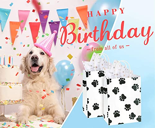 BagDream Gift Bags 25Pcs 8x4.25x10.5 Inches Shopping Bags, Paper Bags, Kraft Bags, Retail Bags, Holiday Party Bags, Paw Prints Paper Bags with Handles, Dog's Paw Print White Bags