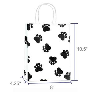 BagDream Gift Bags 25Pcs 8x4.25x10.5 Inches Shopping Bags, Paper Bags, Kraft Bags, Retail Bags, Holiday Party Bags, Paw Prints Paper Bags with Handles, Dog's Paw Print White Bags