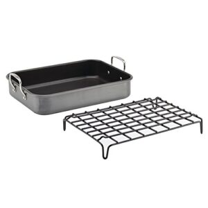 Rachael Ray Brights Hard Anodized Nonstick Roaster / Roasting Pan with Rack - 16 Inch x 12 Inch, Gray