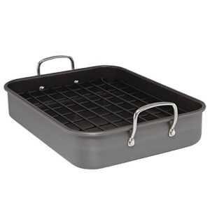 Rachael Ray Brights Hard Anodized Nonstick Roaster / Roasting Pan with Rack - 16 Inch x 12 Inch, Gray