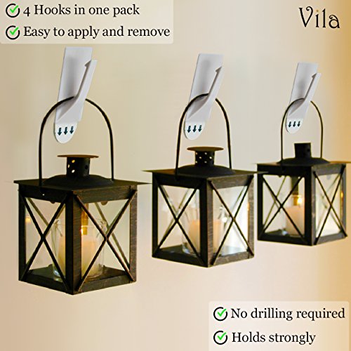 Vila Self-Stick Multi-Purpose Utility Hooks, Holds up to 2 lbs, Easy Removal with NO Wall Damage, Sturdy and Strong, Perfect for Dorm Room or Rental Apartment, 4-Pieces