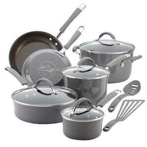 rachael ray - 16802 rachael ray cucina nonstick cookware pots and pans set, 12 piece, sea salt gray