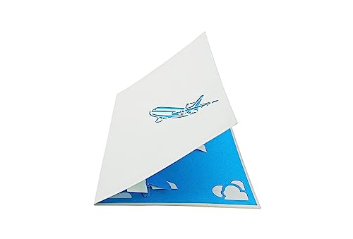 PopLife Jet Airplane Pop Up Card for All Occasions - Happy Birthday, Graduation, Congratulations, Retirement, Work Anniversary, Fathers Day - Pilots, Plane Travelers - Folds Flat for Mailing