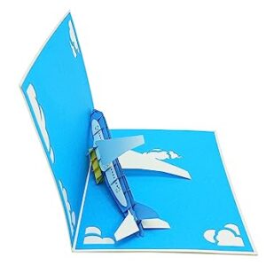 PopLife Jet Airplane Pop Up Card for All Occasions - Happy Birthday, Graduation, Congratulations, Retirement, Work Anniversary, Fathers Day - Pilots, Plane Travelers - Folds Flat for Mailing