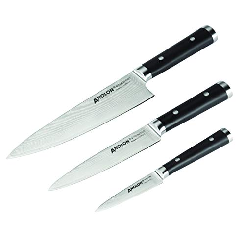 Anolon Imperion Damascus Steel Cutlery Chef Knife Set, 3-Piece, Small, Black