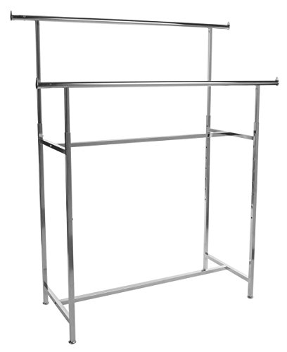 Only Garment Racks Double Rail Clothing Display Rack with Height-Adjustable Crossbars, Chrome Steel