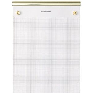 russell+hazel Metal Backed Gold Drafters Tablet Notepad, 100 Perforated Gridded Drafting Sheets, 6.375" x 8.875", Drafters Tablet Notepad