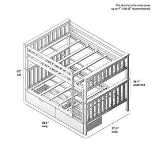 Max & Lily Bunk Bed, Full-Over-Full Wood Bed Frame for Kids with Storage Drawers, Grey