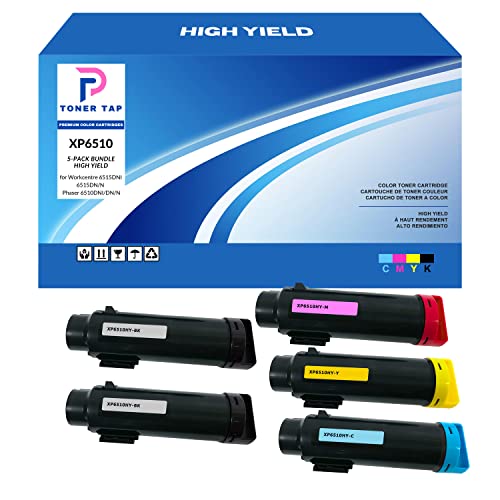 Toner Tap High Yield for Workcentre 6515 6515DNI 6515DN 6515N Phaser 6510 6510DNI 6510DN 6510N (5 Pack Bundle) 106R03480 106R03477 106R03478 106R03479 (Compatible Cartridge Replacements)