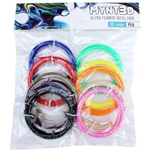 mynt3d pla 3d pen filament refill pack (10 color, 3m each)