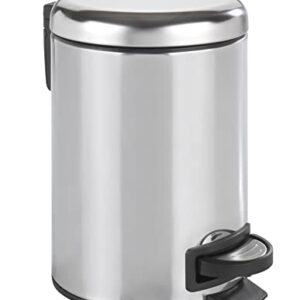 WENKO Basket, Small Trash Can with Lid and Pedal, Garbage Bin for Bathroom with Removable Inner Bucket, Stainless Steel, 0.79 Gal, 9.84 x 8.86 x 6.69 in, 17 x 22.5 x 25 cm, Gray Shiny