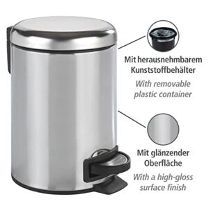 WENKO Basket, Small Trash Can with Lid and Pedal, Garbage Bin for Bathroom with Removable Inner Bucket, Stainless Steel, 0.79 Gal, 9.84 x 8.86 x 6.69 in, 17 x 22.5 x 25 cm, Gray Shiny