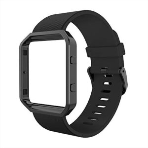 simpeak sport band compatible with fitbit blaze smartwatch sport fitness, silicone wrist band with meatl frame replacement for fitbit blaze men women, large, black band+black frame