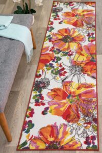 modern bright flowers non-slip (non-skid) area rug runner 2' x 7' (22" x 84") multi