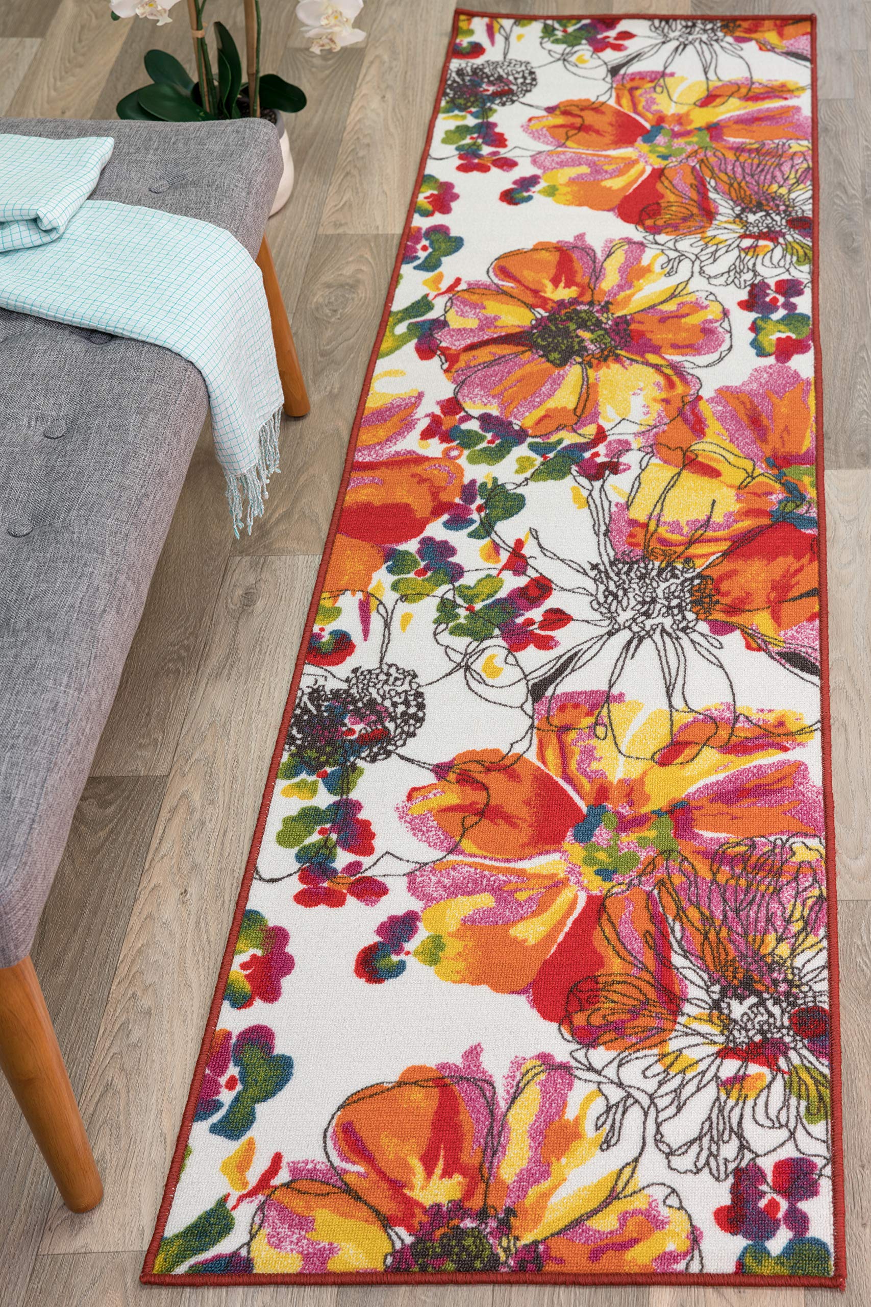 Modern Bright Flowers Non-Slip (Non-Skid) Area Rug Runner 2' X 7' (22" X 84") Multi