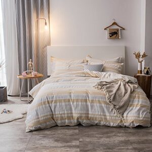 merryfeel seersucker duvet cover set king,100% cotton woven seersucker stripe duvet cover set, 3 pieces bedding set - king - light yellow