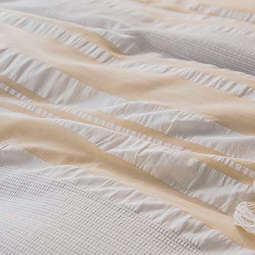 Merryfeel Seersucker Duvet Cover Set King,100% Cotton Woven Seersucker Stripe Duvet Cover Set, 3 Pieces Bedding Set - King - Light Yellow