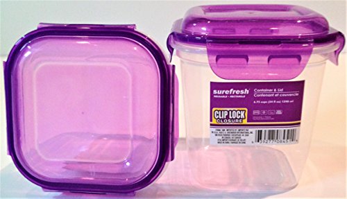 Surefresh 6.75 Cups (54 fl oz) Container and Purple Clip Lock Closure (2 Pack)