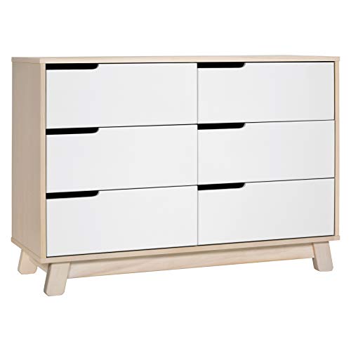 Babyletto Hudson 6-Drawer Assembled Double Dresser in Washed Natural and White, Greenguard Gold Certified