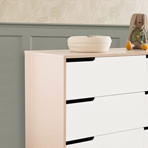 Babyletto Hudson 6-Drawer Assembled Double Dresser in Washed Natural and White, Greenguard Gold Certified