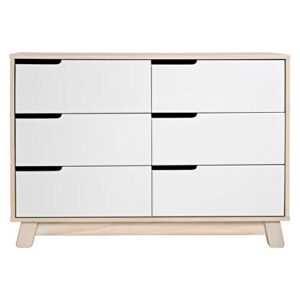 Babyletto Hudson 6-Drawer Assembled Double Dresser in Washed Natural and White, Greenguard Gold Certified