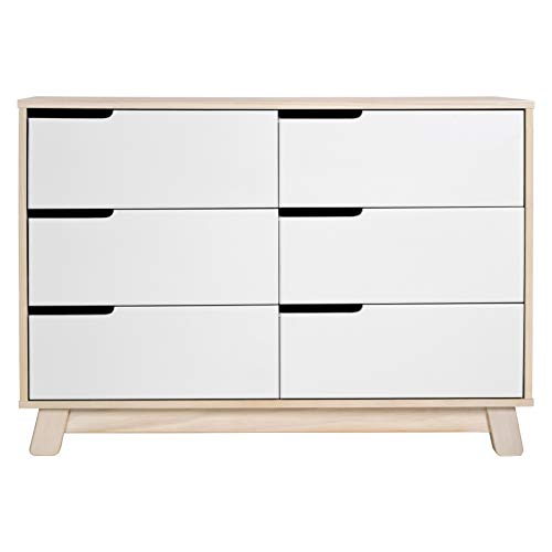 Babyletto Hudson 6-Drawer Assembled Double Dresser in Washed Natural and White, Greenguard Gold Certified