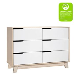 Babyletto Hudson 6-Drawer Assembled Double Dresser in Washed Natural and White, Greenguard Gold Certified