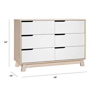 Babyletto Hudson 6-Drawer Assembled Double Dresser in Washed Natural and White, Greenguard Gold Certified