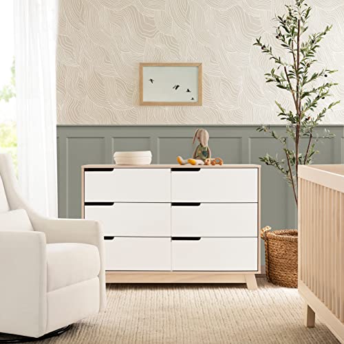 Babyletto Hudson 6-Drawer Assembled Double Dresser in Washed Natural and White, Greenguard Gold Certified