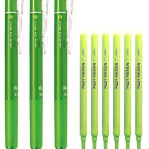 Pilot FriXion Ball Knock Retractable Erasable Gel Ink Pens, Extra Fine Point 0.7mm, Light Green Ink, 3 Pens & 6 Refills Value Set