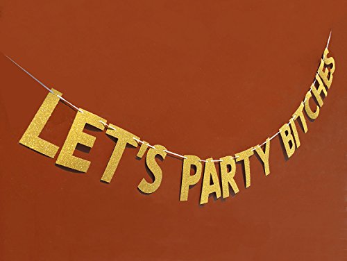 FECEDY Glitter Gold Alphabet Let's Party Banner for Bachelorette Party Decoration