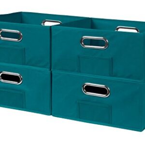 Niche Cubo Set of 4 Half-Size Foldable Fabric Storage Bins with Label Holder- Teal