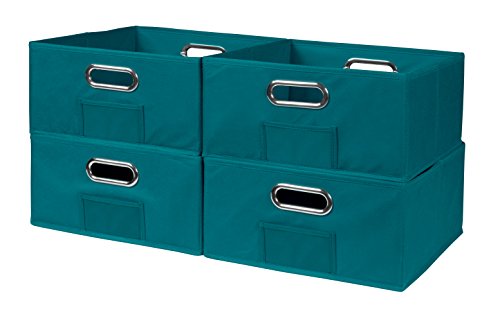 Niche Cubo Set of 4 Half-Size Foldable Fabric Storage Bins with Label Holder- Teal