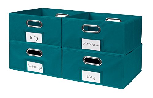 Niche Cubo Set of 4 Half-Size Foldable Fabric Storage Bins with Label Holder- Teal