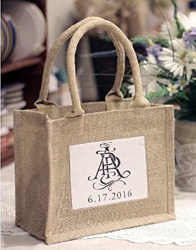 Rustic Wedding Favor Burlap Bags Promotional Jute Totes (Pack of 6)