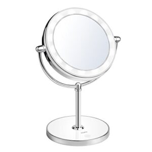 kdkd lighted makeup mirror 1x 7x magnification double sided round shape with base touch button, cordless and rechargeable