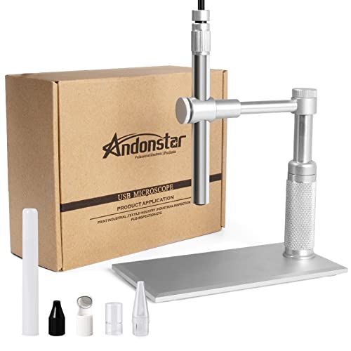 Andonstar A1 Digital USB Microscope with Metal Stand, CMOS Sensor 2 Million Pixels, 1-500 Times, Camera&Video Microscope for Coin, Jewelry, PCB Repairing, Windows mac Compatible, 8 Built-in LED Light