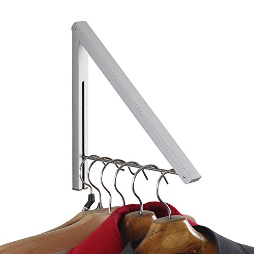 qinisi Retractable Clothes Rack - Wall Mounted Folding Clothes Hanger Drying Rack for Laundry Room Closet Storage Organization, Aluminum, Easy Installation, 1 Pack (Silver)