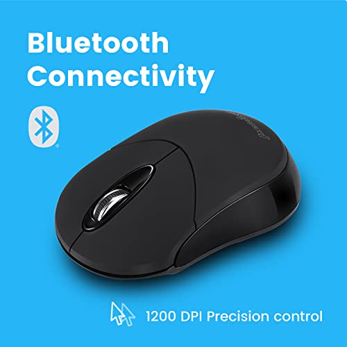 Perixx PERIMICE-802B Wireless Bluetooth Mouse - Portable Design for Windows, iOS, and Android Tablet - Black Rubber Black