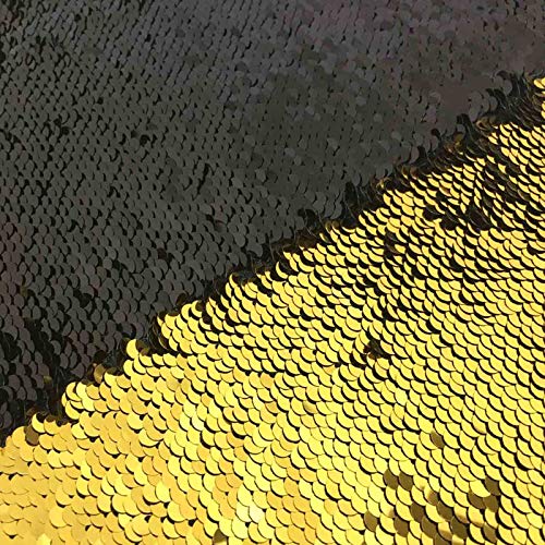 Gold Black Mermaid Sequin Fabric by The Yard 2 Tone Flip UP Mesh Lace Sequin Fabric Magic Overlapping Sequin for Girl Costume Dress/Lady Evening Dress Pillow Cushion Cover Wedding Decor