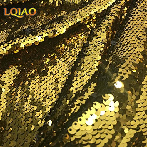 Gold Black Mermaid Sequin Fabric by The Yard 2 Tone Flip UP Mesh Lace Sequin Fabric Magic Overlapping Sequin for Girl Costume Dress/Lady Evening Dress Pillow Cushion Cover Wedding Decor