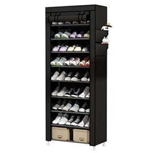 udear 9 tier shoe rack with dustproof cover shoe shelf storage organizer black