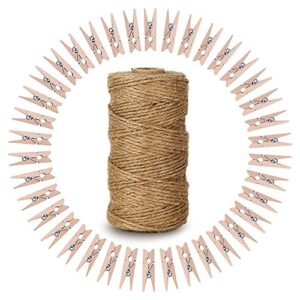 328 feet natural jute twine with 100 pcs mini natural wooden clothespins photo pegs craft pictures clips