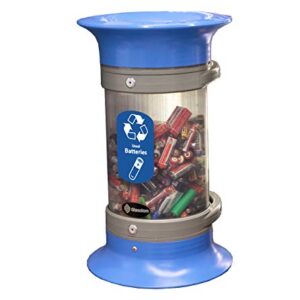 Glasdon C-Thru 5Q Battery Recycling Tube (Blue) – Small Battery Recycling Bin – Compact 5Q Transparent Battery Collection Tube – Standard/Recycle Across America Decals (Standard Battery Decal)