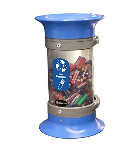 Glasdon C-Thru 5Q Battery Recycling Tube (Blue) – Small Battery Recycling Bin – Compact 5Q Transparent Battery Collection Tube – Standard/Recycle Across America Decals (Standard Battery Decal)