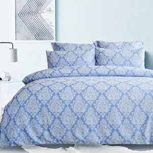 merryfeel damask duvet cover set king, classic jacquard duvet cover set,3 pieces bedding set-blue king