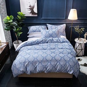 Merryfeel Damask Duvet Cover Set King, Classic Jacquard Duvet Cover Set,3 Pieces Bedding Set-Blue King