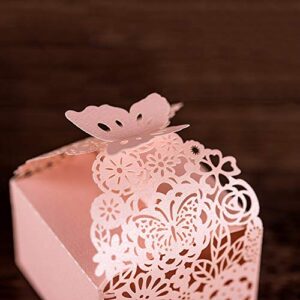 KAZIPA 50pcs Laser Cut Favor Boxes, 2.6" x 2.6" x 1.6" Floral Favor Boxes, Party Favor Boxes for Bridal Shower Anniverary Wedding Party Favor, Pink